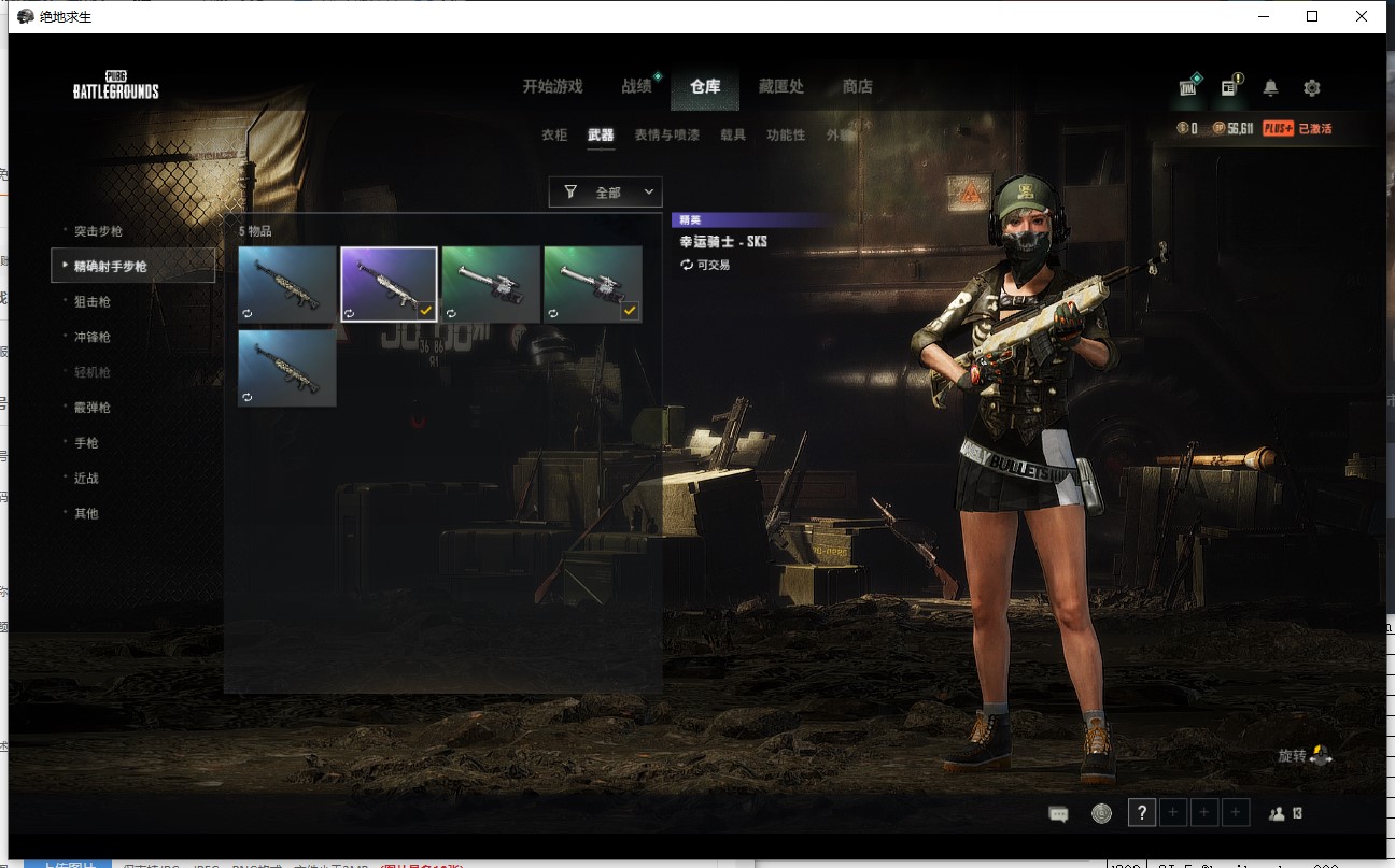 PUBG豪华版辉煌-UMP45，魔女之力-VECTOR，幸运骑士-SKS，历久弥新-平底锅，无尽迷宫-GROZA，数码丛林迷彩-SKS，镀银 ...